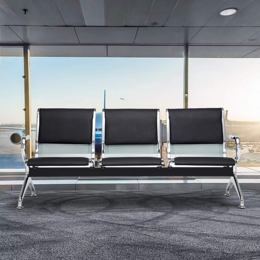 Black Leather 3-Seater Waiting Bench - Furniture Mall -Furniture shop ...