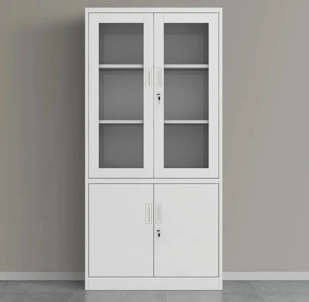 2-Door Half Glass Metallic Office Cabinet - Furniture Mall -Furniture shop
