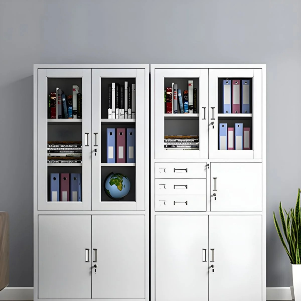 2-Door Half Glass Metallic Office Cabinet - Furniture Mall -Furniture shop